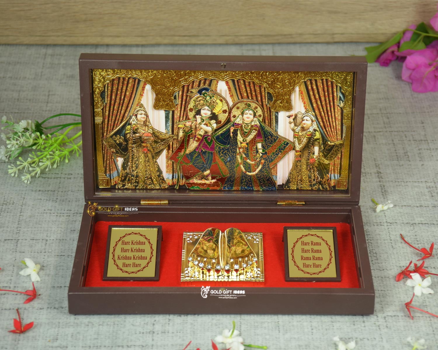 GoldGiftIdeas 24K Gold Plated Radha Krishna Photo Frame with Charan ...