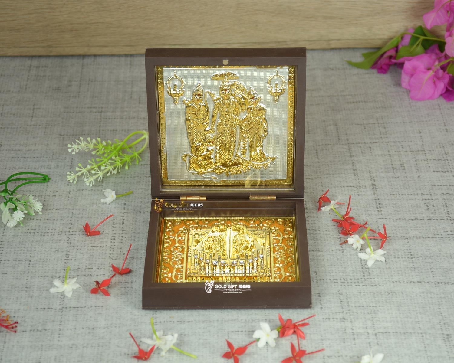 GoldGiftIdeas 24K Gold Plated Square Ram Darbar Photo Frame with Charan ...