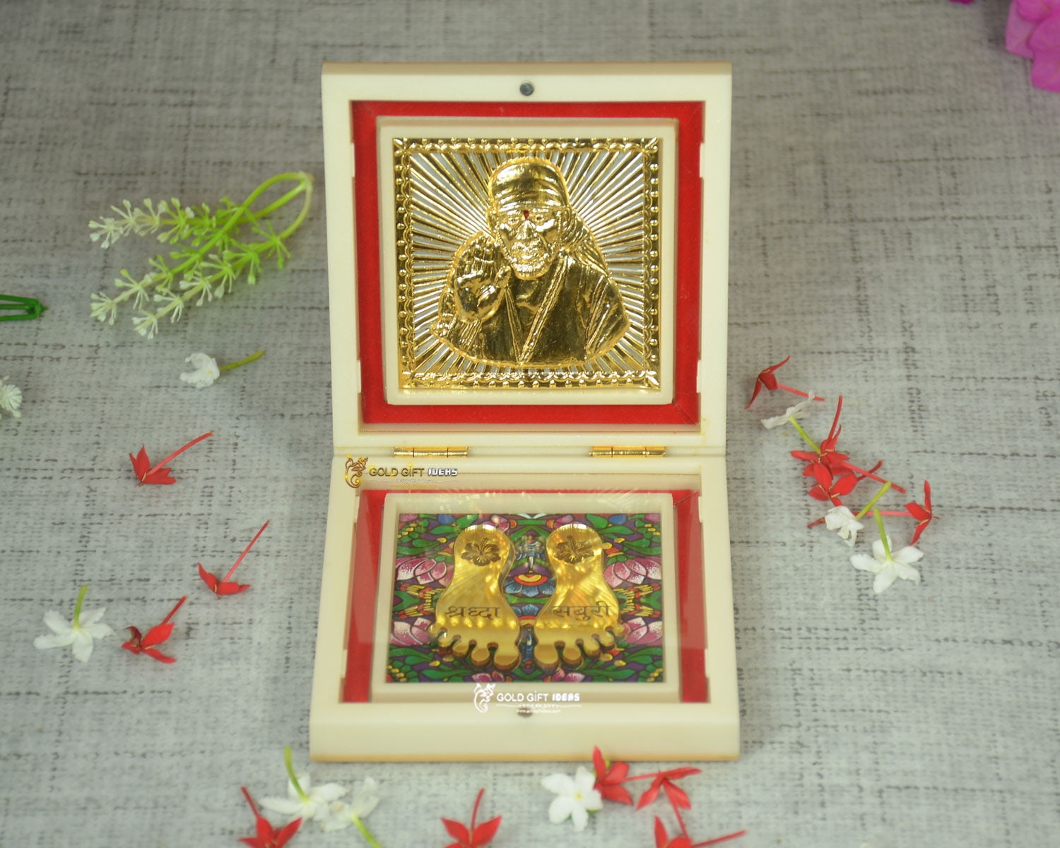 GoldGiftIdeas 24K Gold Plated Square Sai Baba Photo Frame with Charan ...
