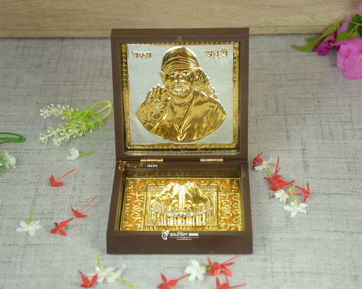 GoldGiftIdeas 24K Gold Plated Square Sai Baba Photo Frame with Charan ...