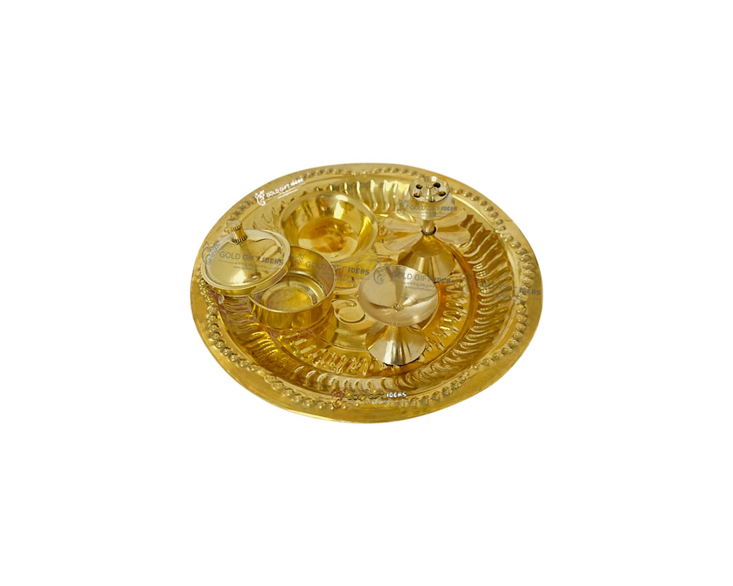 GoldGiftIdeas 6 Inch Brass Designer Pooja Thali Set for Office Temple ...