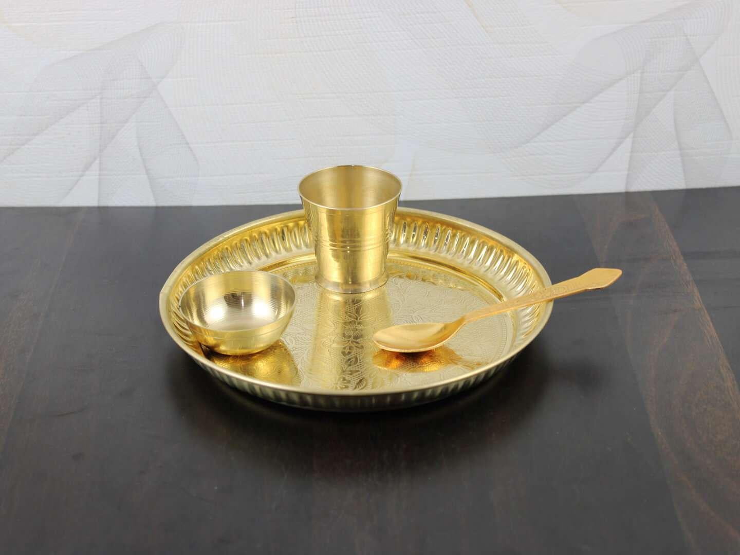 GoldGiftIdeas Brass Flower Design Dinner Set for Kitchen, Baby Dinner ...