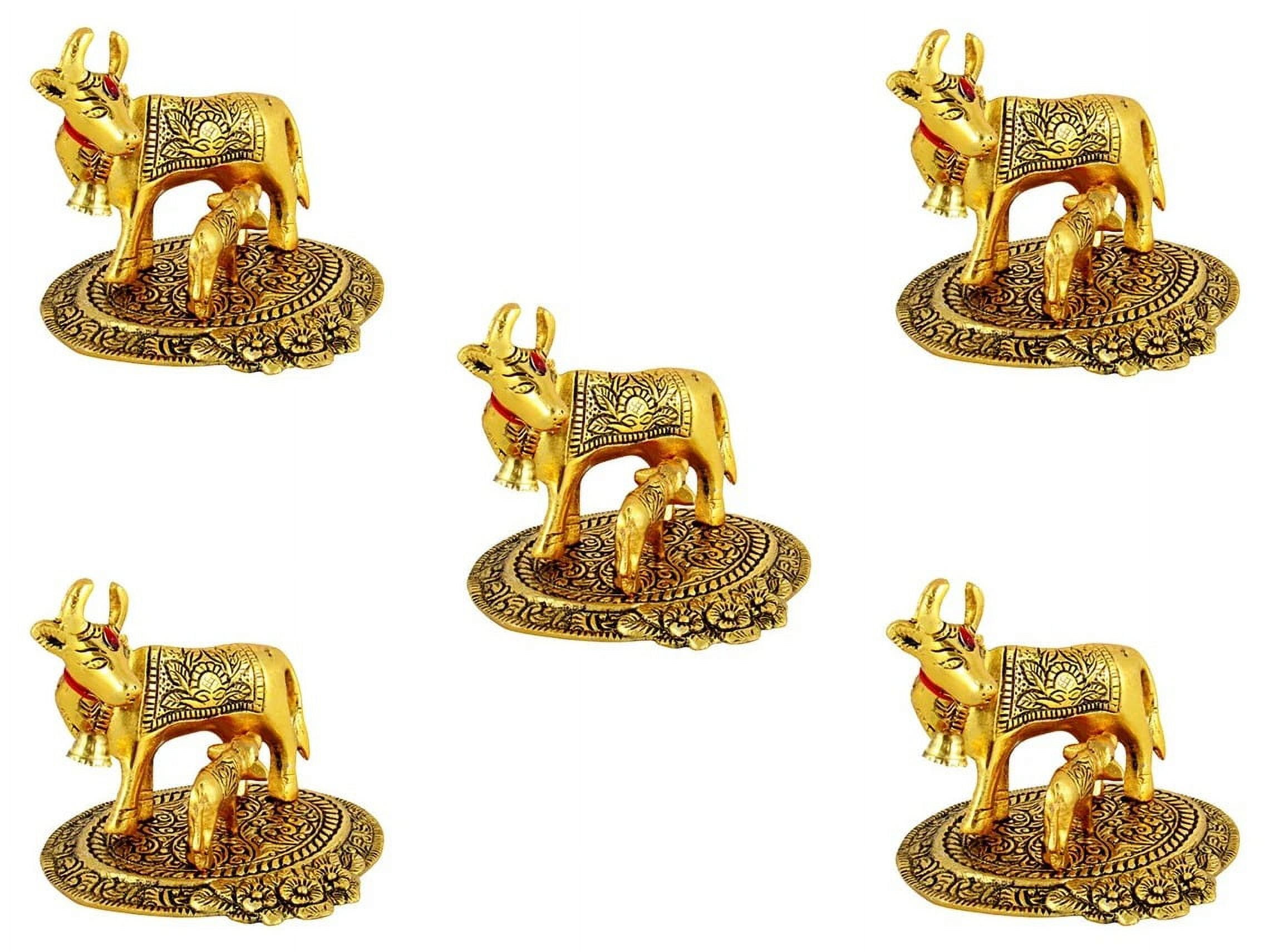 GoldGiftIdeas Oxidized Gold Plated Cow and Calf Idol Gift, Kamdhenu Cow ...