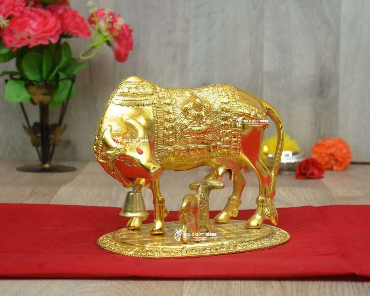 GoldGiftIdeas Oxidized Gold Plated Cow and Calf Idol for Gift, Home ...