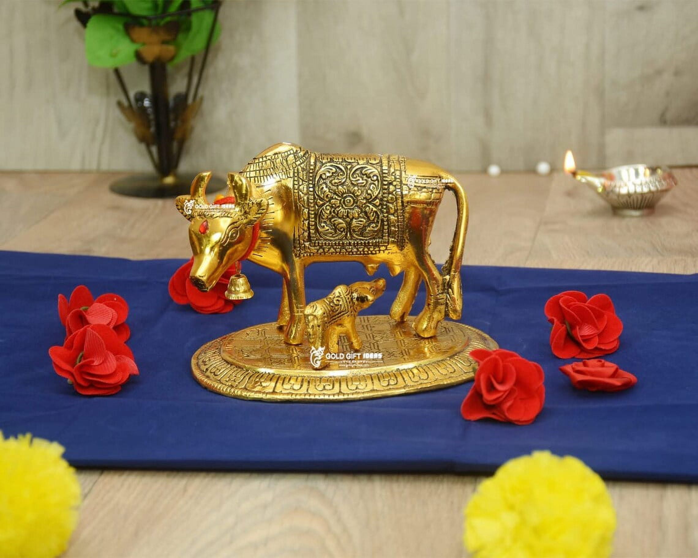 GoldGiftIdeas Oxidized Gold Plated Cow and Calf Idol for Pooja (Medium ...