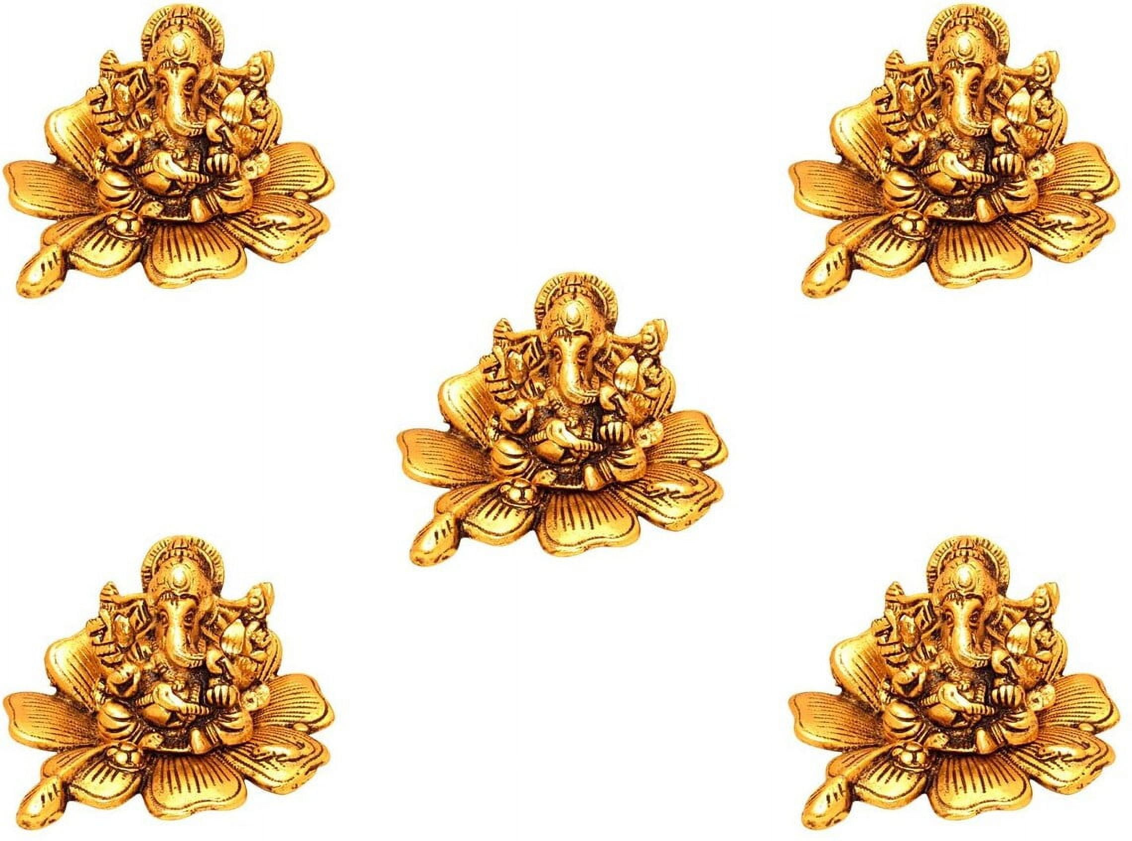 GoldGiftIdeas Oxidized Gold Plated Flower Ganesha Idol for Gift, Ganesha Metal Figurine Idol ...