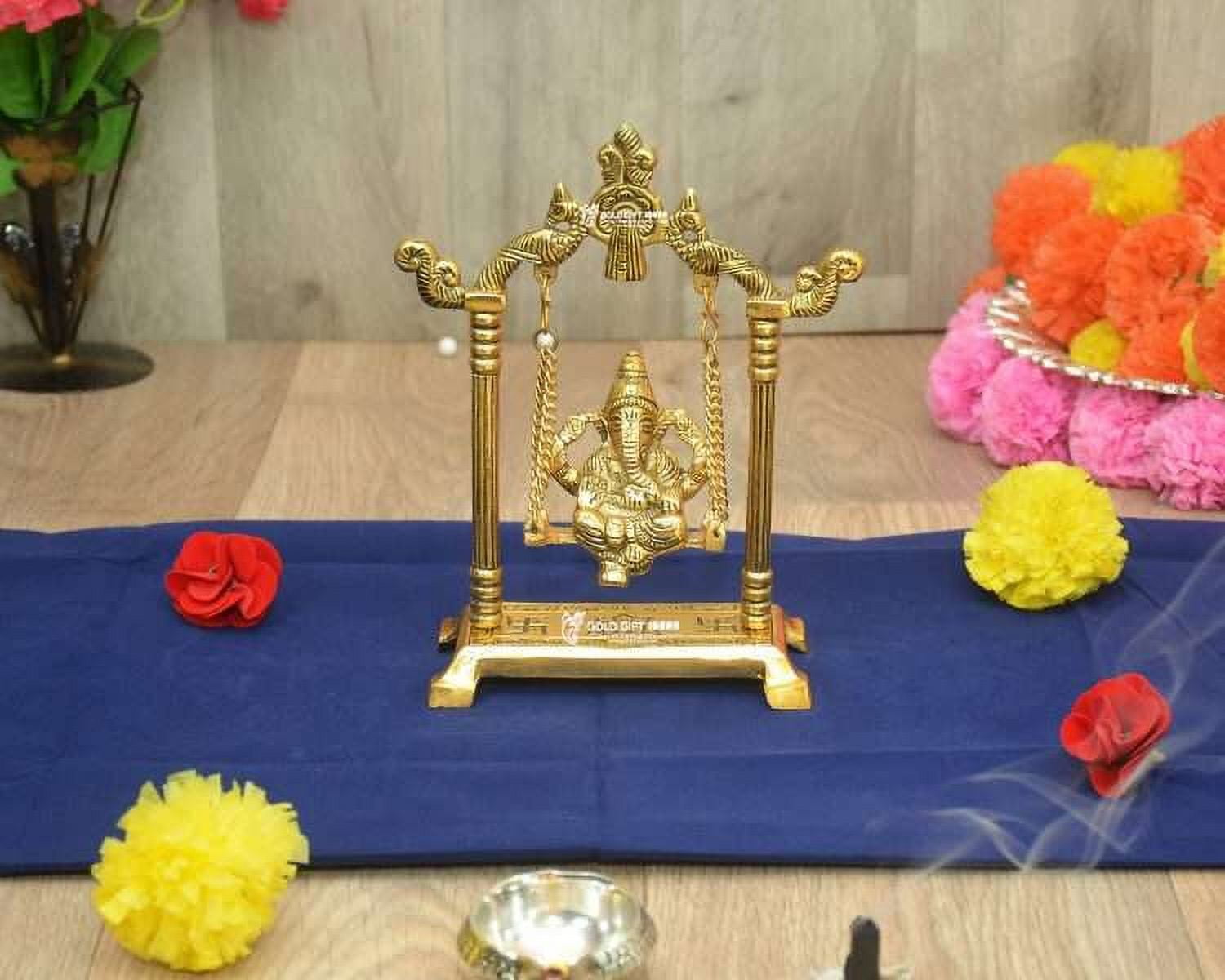 GoldGiftIdeas Oxidized Gold Plated Ganesha Idol on Jhula for Home ...