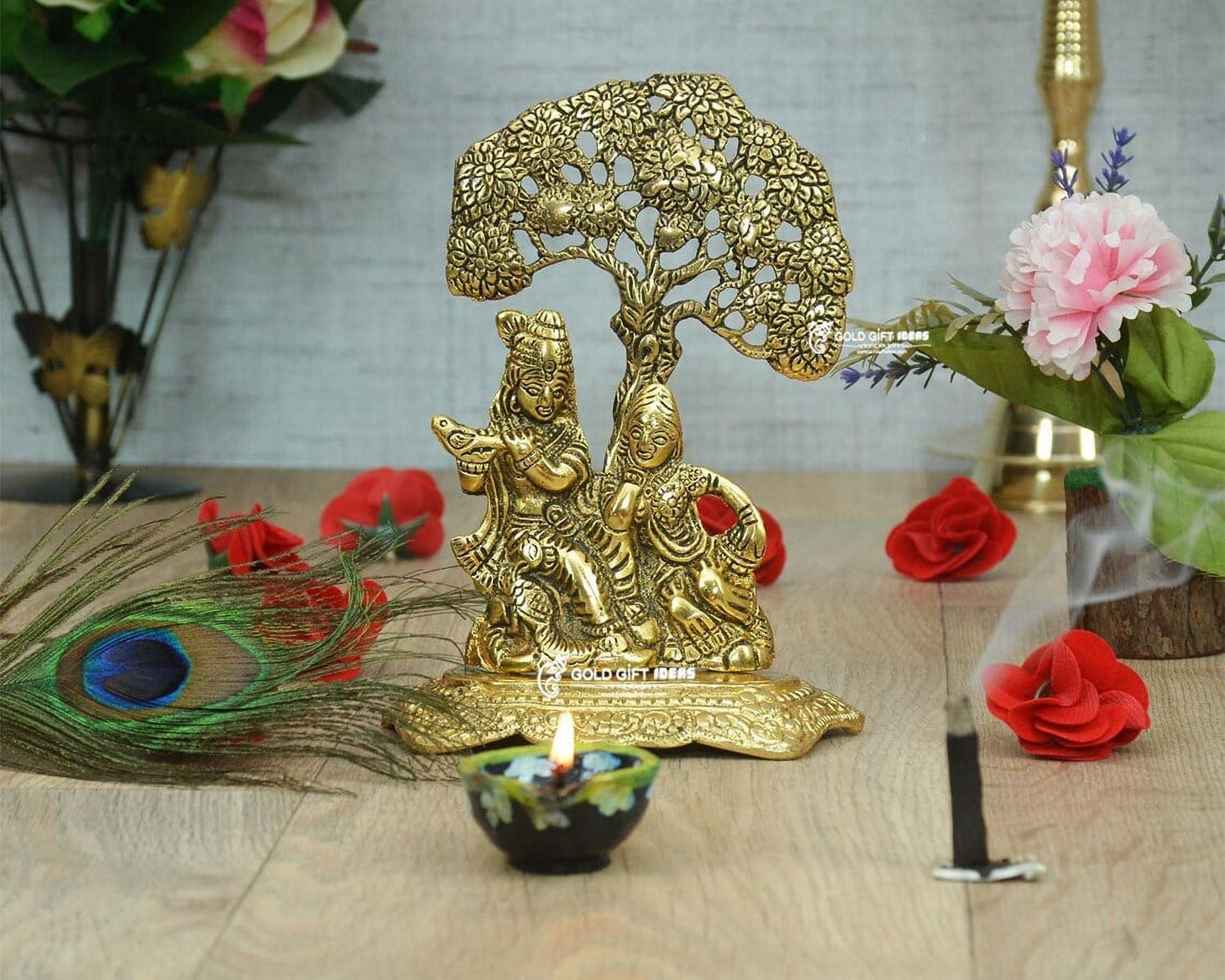 GoldGiftIdeas Oxidized Gold Plated Radha Krishna Idol with Tree, Radha ...