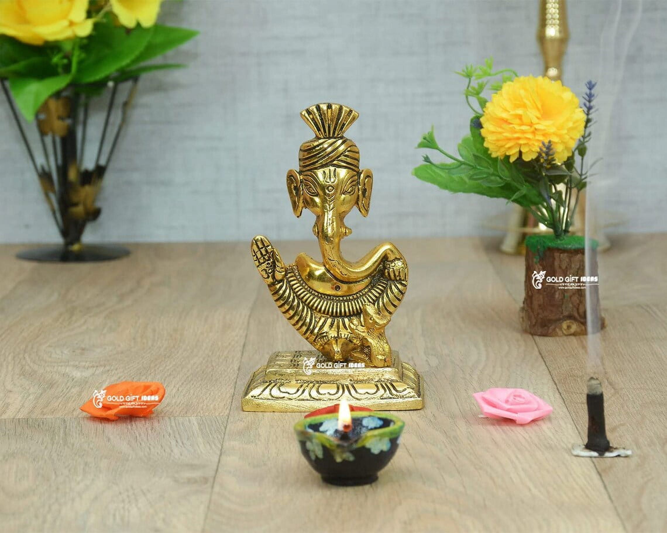 GoldGiftIdeas Oxidized Gold Plated Vakratund Paghdi Ganesha Idol for ...