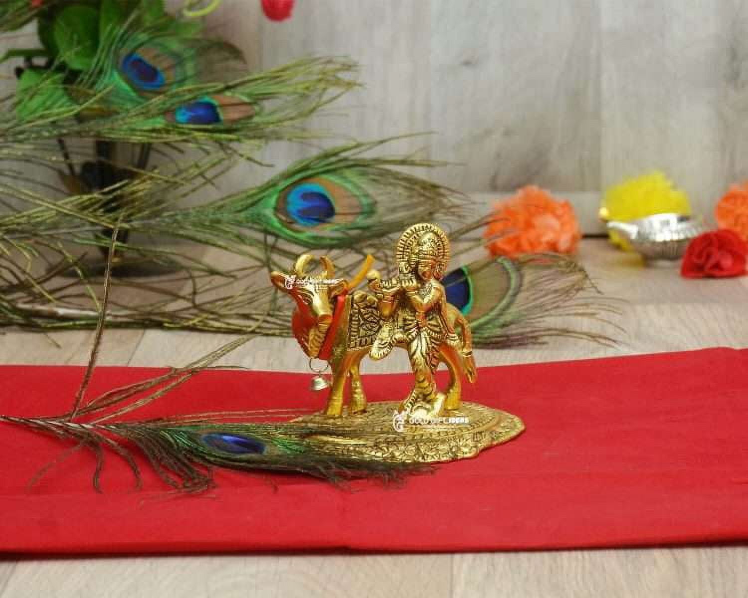 GoldGiftIdeas Oxidized Lord Krishna Idol with Cow Figurine, Krishna ...