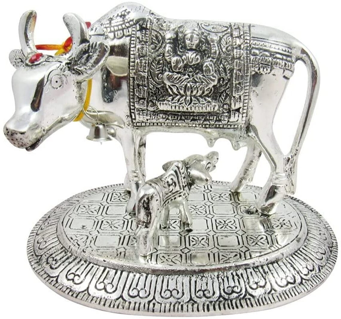 GoldGiftIdeas Oxidized Silver Plated Cow and Calf Idol (13 x 15 cm ...