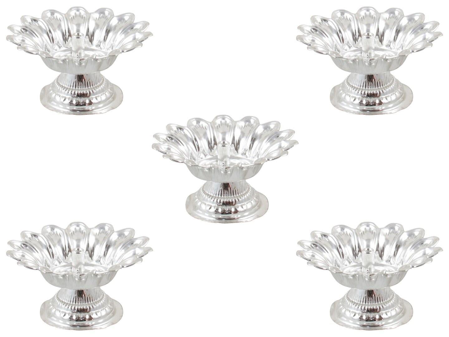 GoldGiftIdeas Silver Plated Lotus Shape Diya for Pooja Room, Return ...