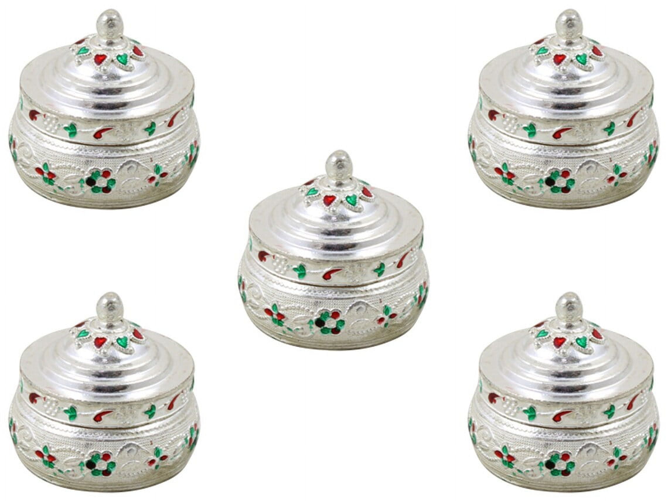 GoldGiftIdeas Silver Plated Meenakari Sindoor Dabbi with Lid, Indian ...
