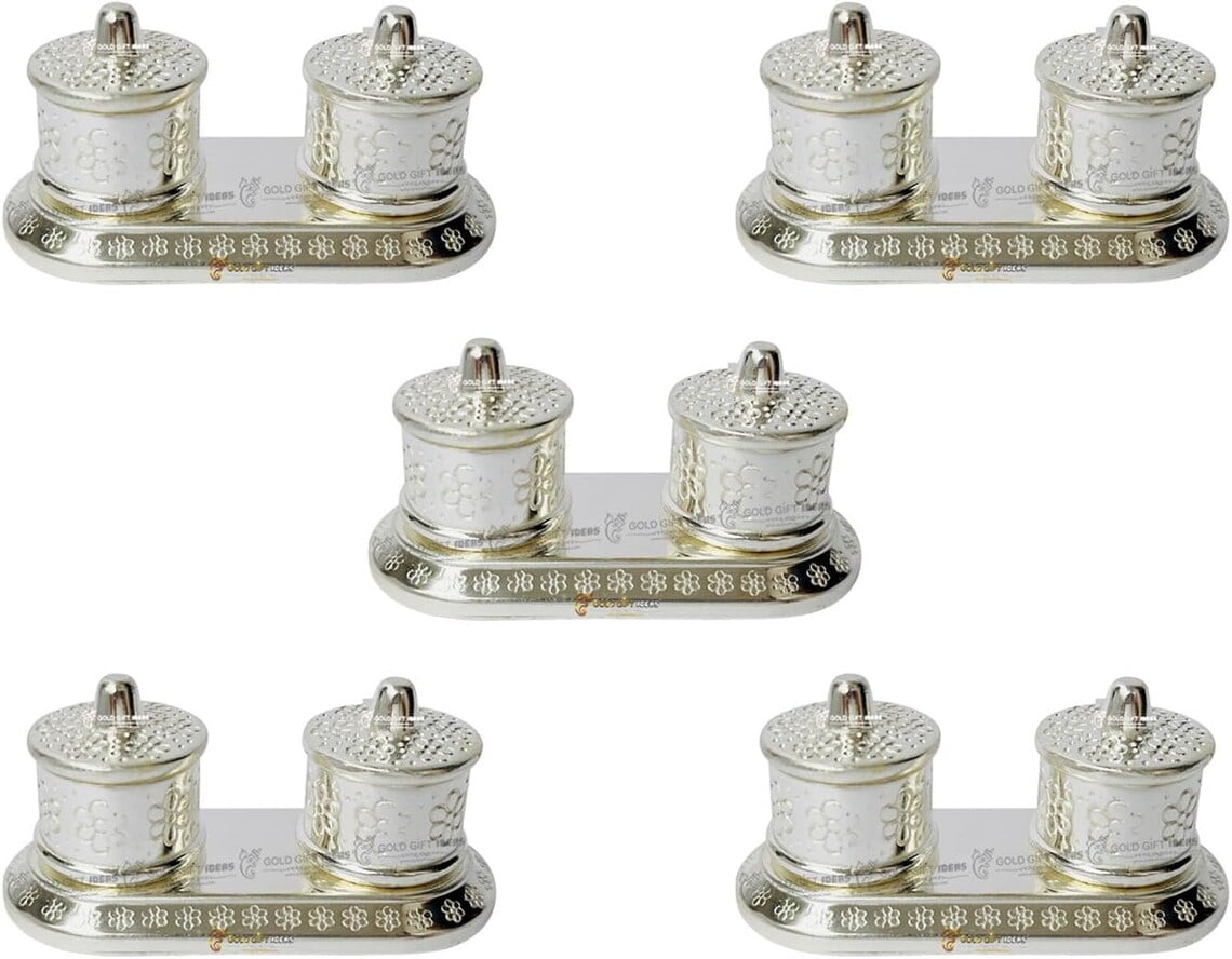 GoldGiftIdeas Silver Plated Two-In-One Sindoor Dabbi Kankavati for Puja ...