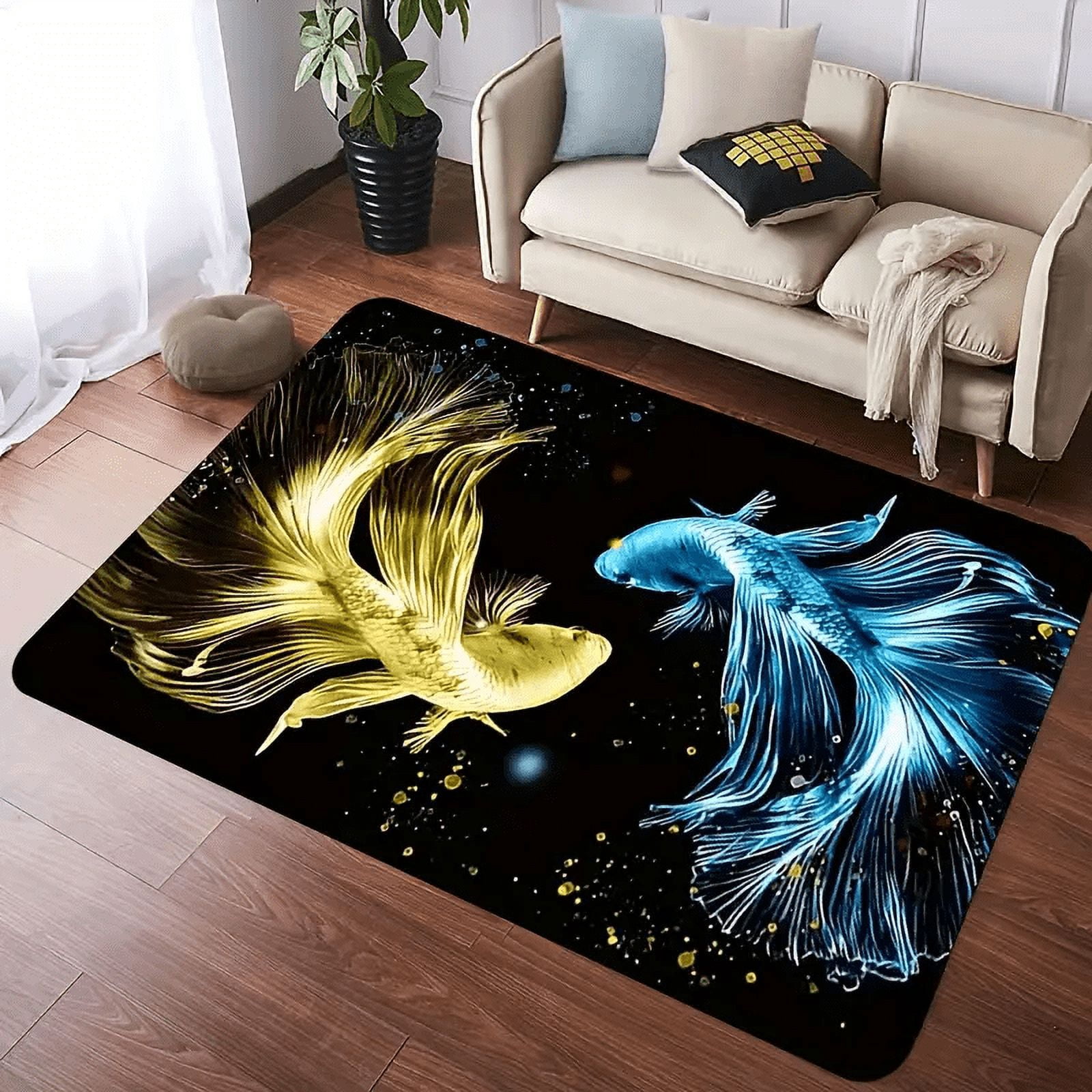 GoldPattern Carpet Blue Fish Print Area Rug Suitable for Living Room ...