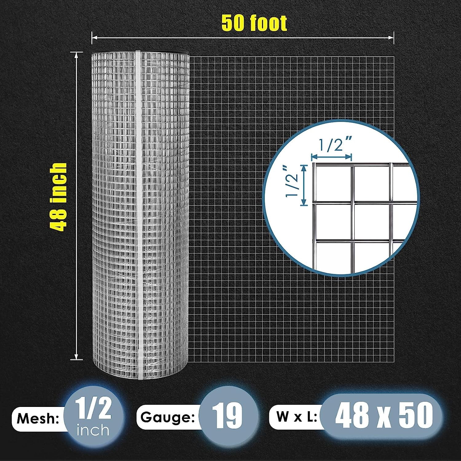 GoldPeak 19 Gauge Hardware Cloth 1/2 inch 48 x 50 ft, Hot-Dip ...