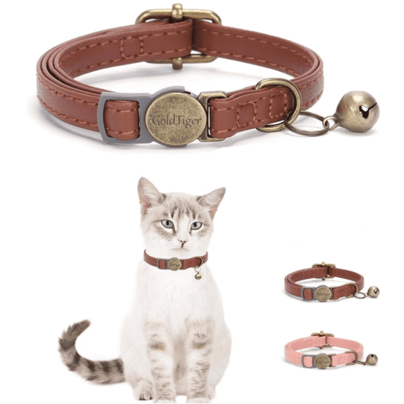 GoldTiger Vintage Style Leather Breakaway Cat Collar - Adjustable ...
