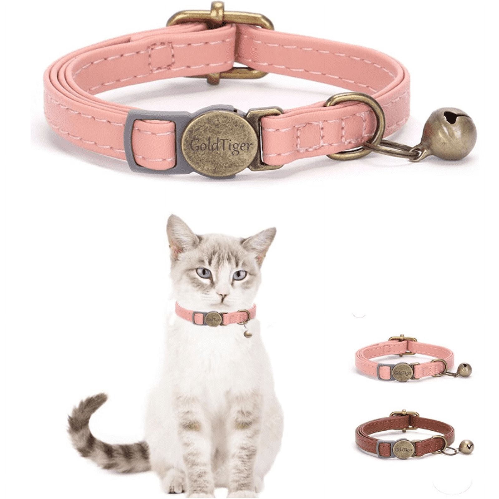 GoldTiger Vintage Style Leather Breakaway Cat Collar - Adjustable ...