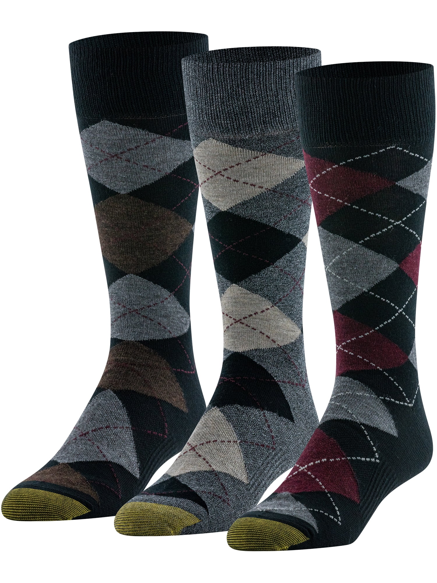 GOLDTOE Men's Dress Argyle Crew Socks 3 Pack, Moisture Wicking ...