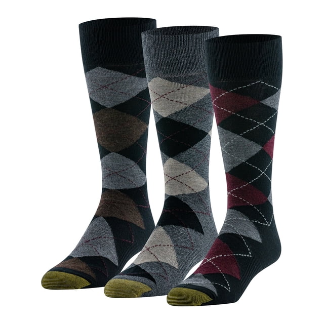 GOLDTOE Men's Dress Argyle Crew Socks 3 Pack, Moisture Wicking ...