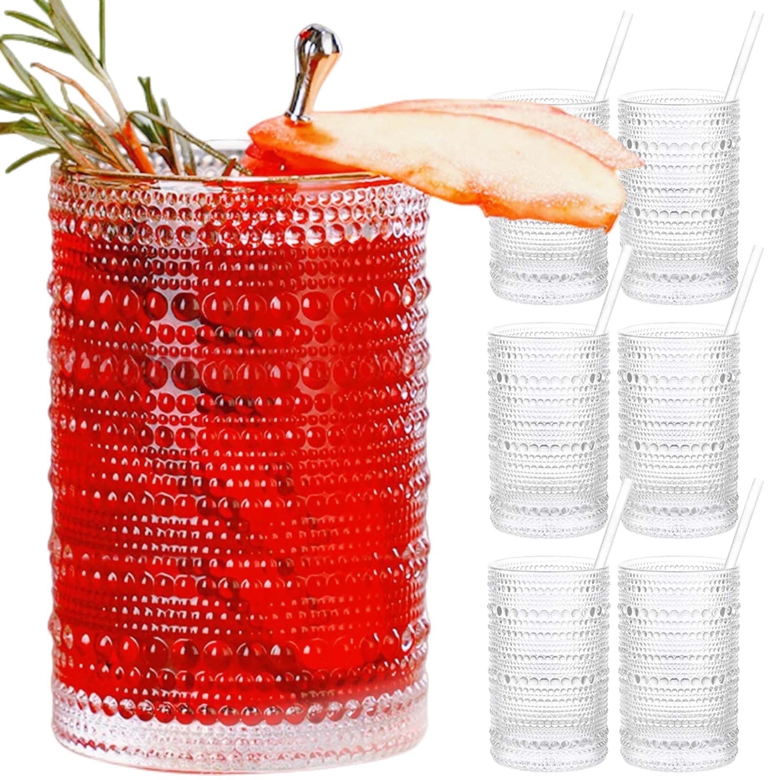 Goldarea 15oz Vintage Drinking Glass Set of 6,Clear Hobnail Glassware ...