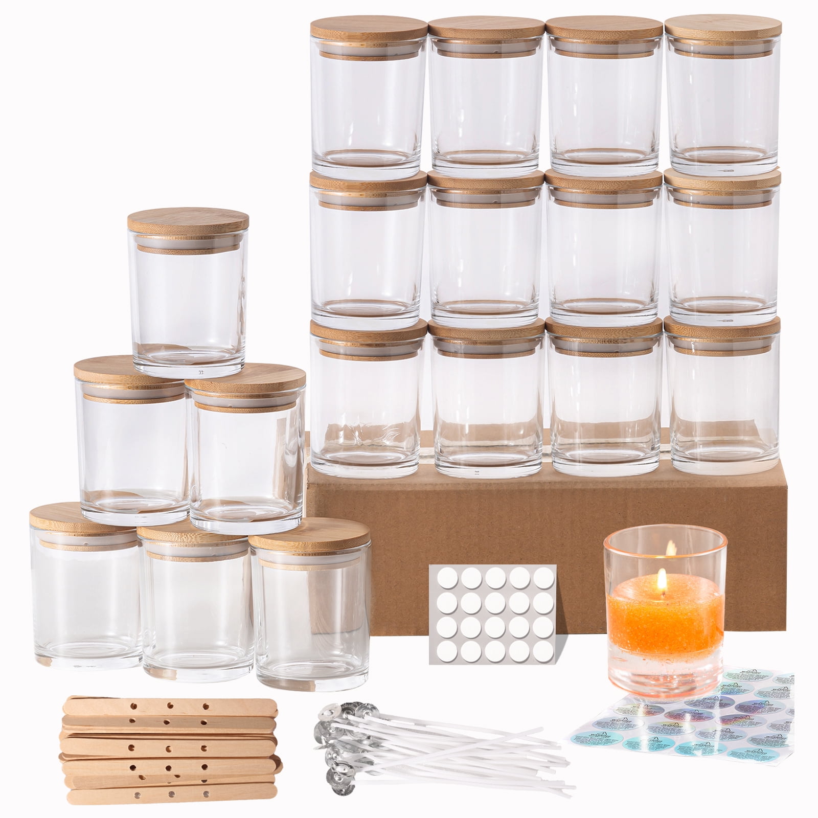 Goldarea Candle Making Kit,20Pcs 7oz Glass Candle Jars with Bamboo Lids ...