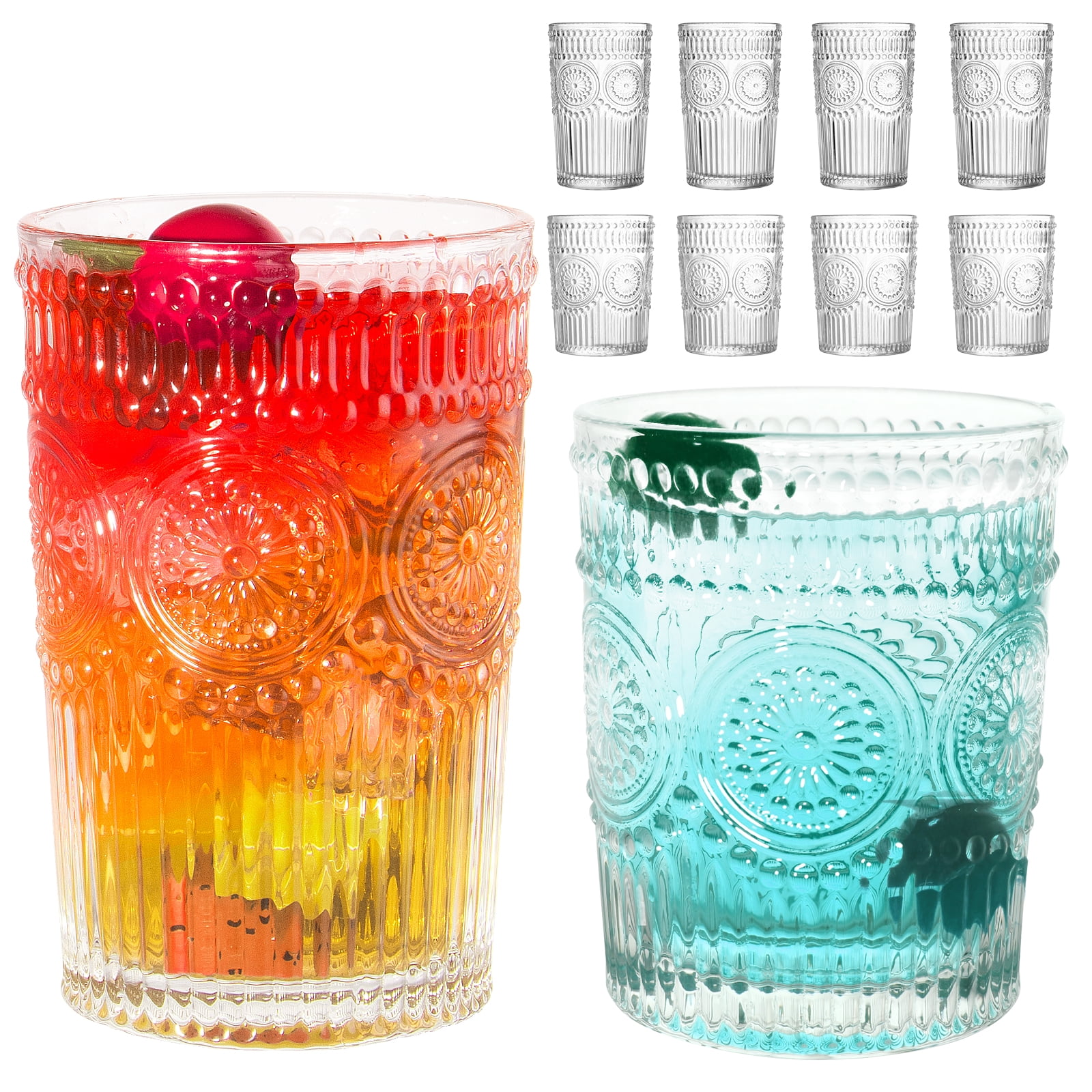 Goldarea Drinking Glass Set of 8, Clear Vintage Sunflower Design, 4 ...