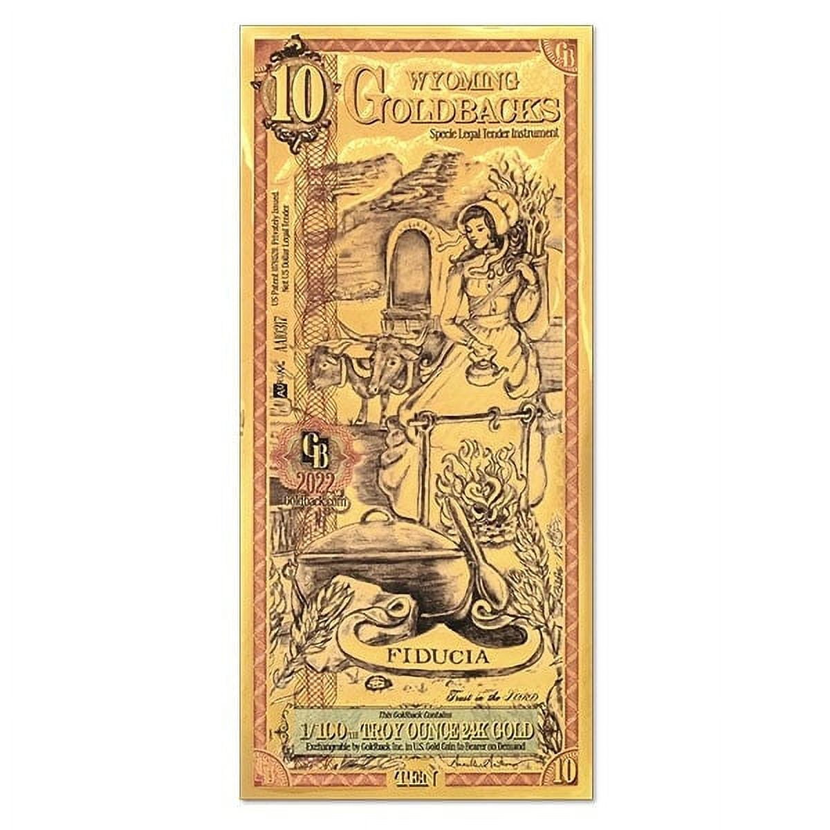 Goldback Fiducia Wyoming 10, 1/100th Troy Oz 24k Gold-Backed Currency ...