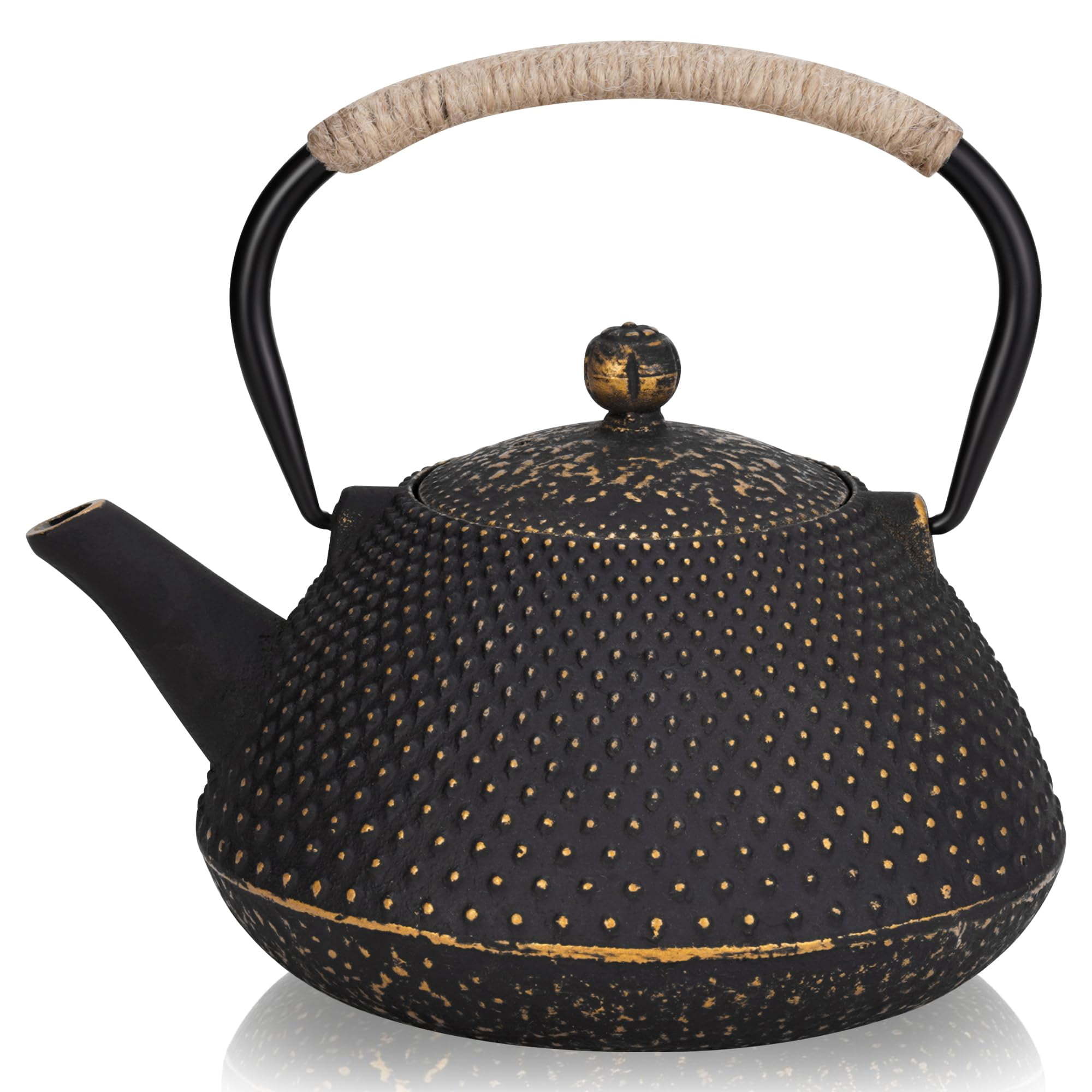 Golden 25 oz Cast Iron Teapot with Infuser for Loose Leaf Tea and ...