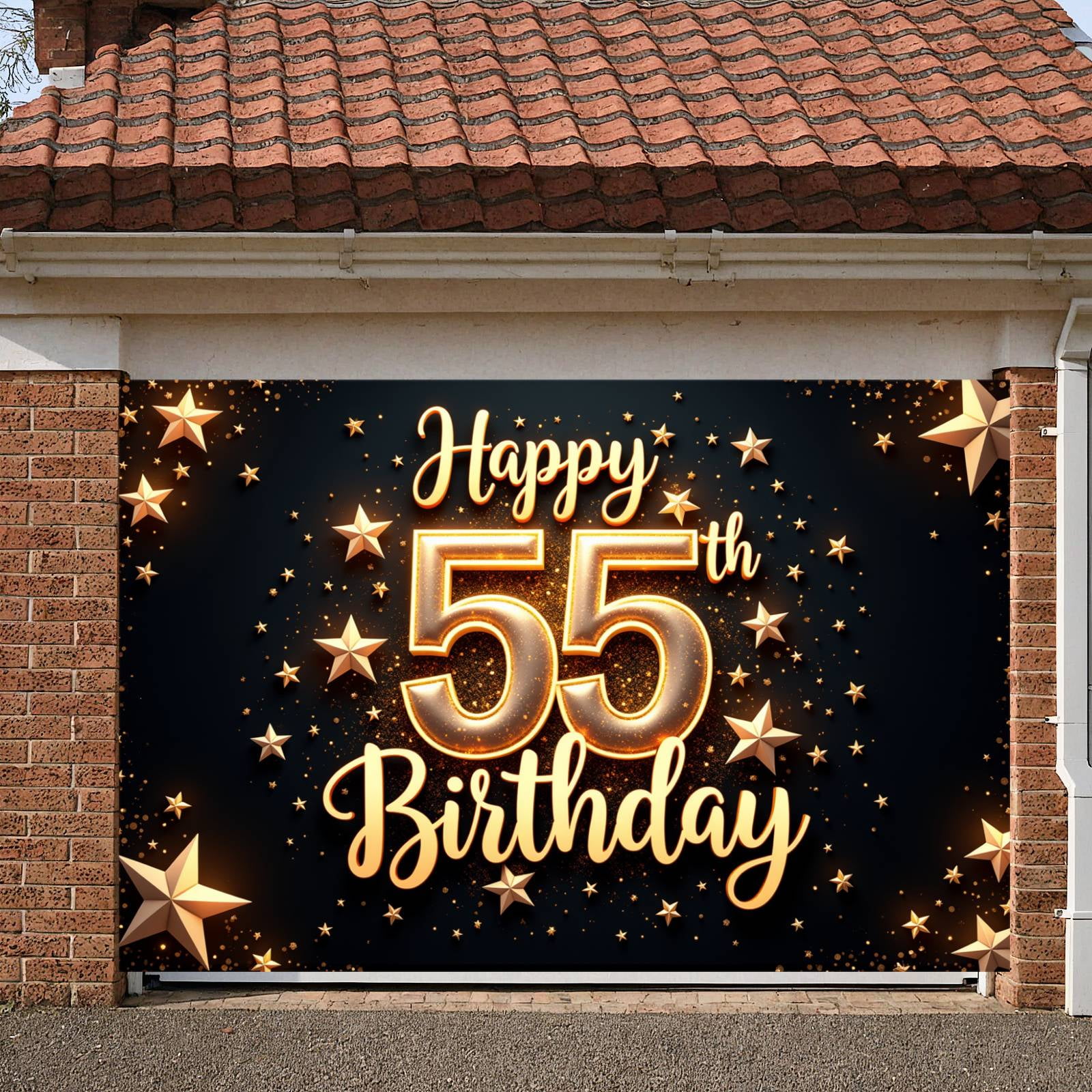 Golden 55th Birthday Banner Starry Display Glittery Shiny 55th ...