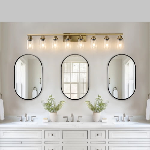 Golden 8-Light Vanity Light with Clear Glass Shades, Modern Iron Metal ...