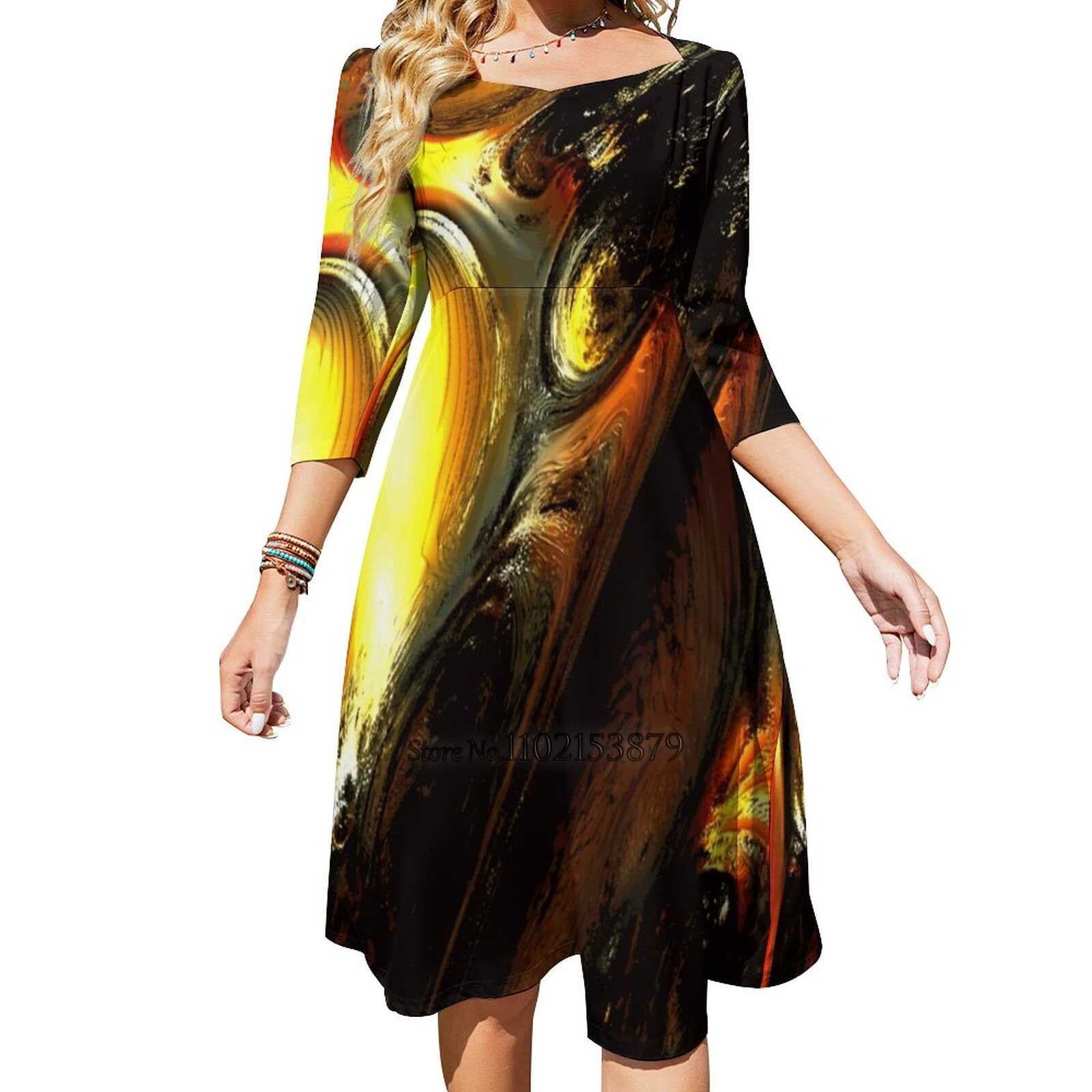 Golden Abal Shell Back Lacing Backless Dress Square Neck Dress Evening ...