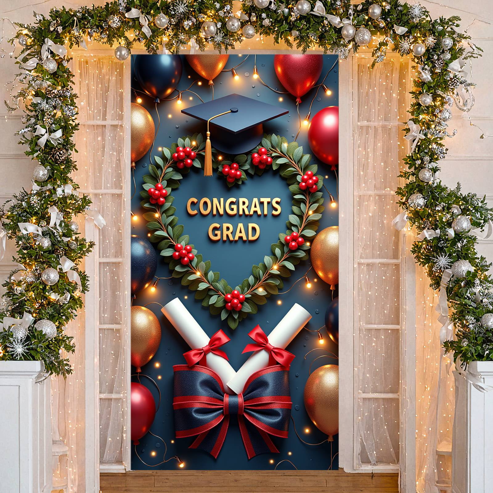 Golden Accents Graduation Banner Holly Wreath Congrats Grad Display ...