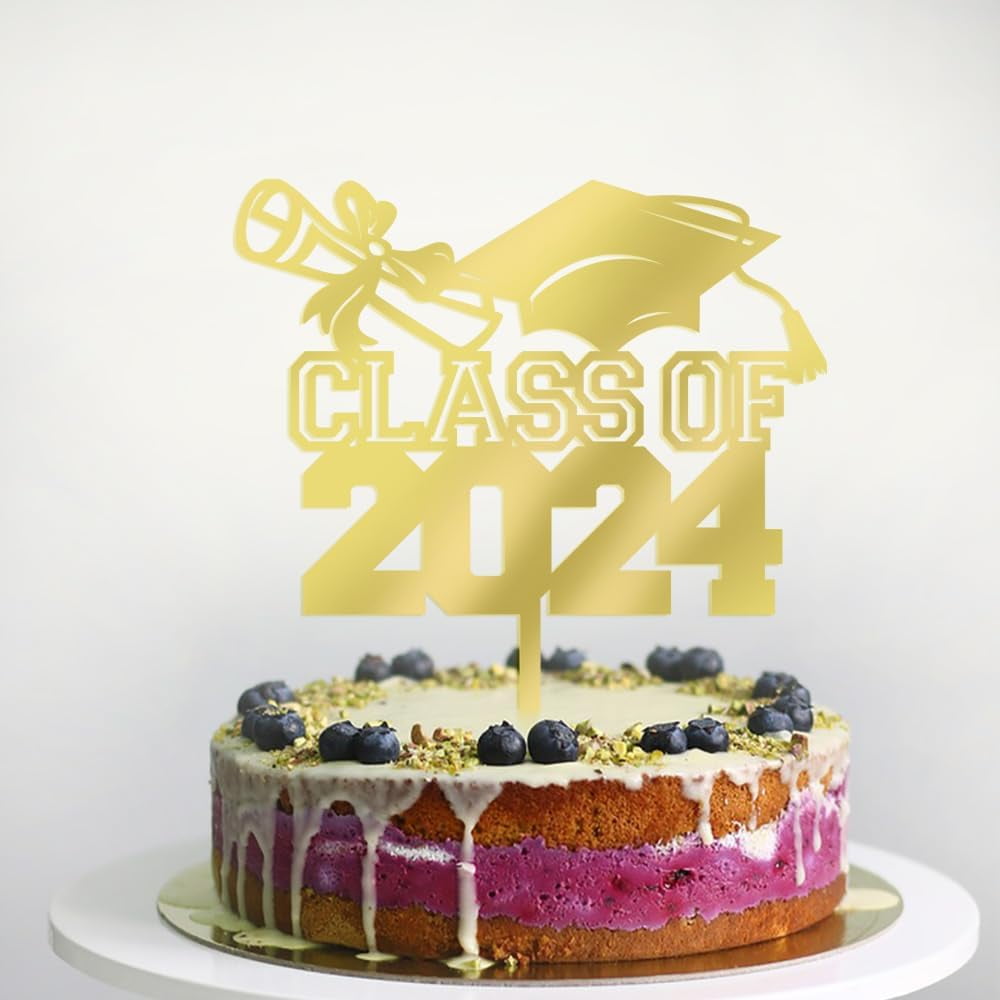 Golden Acrylic Class Of 2024 Cake Topper ,Congrats Finish 2024 Studies Cake - Walmart.com