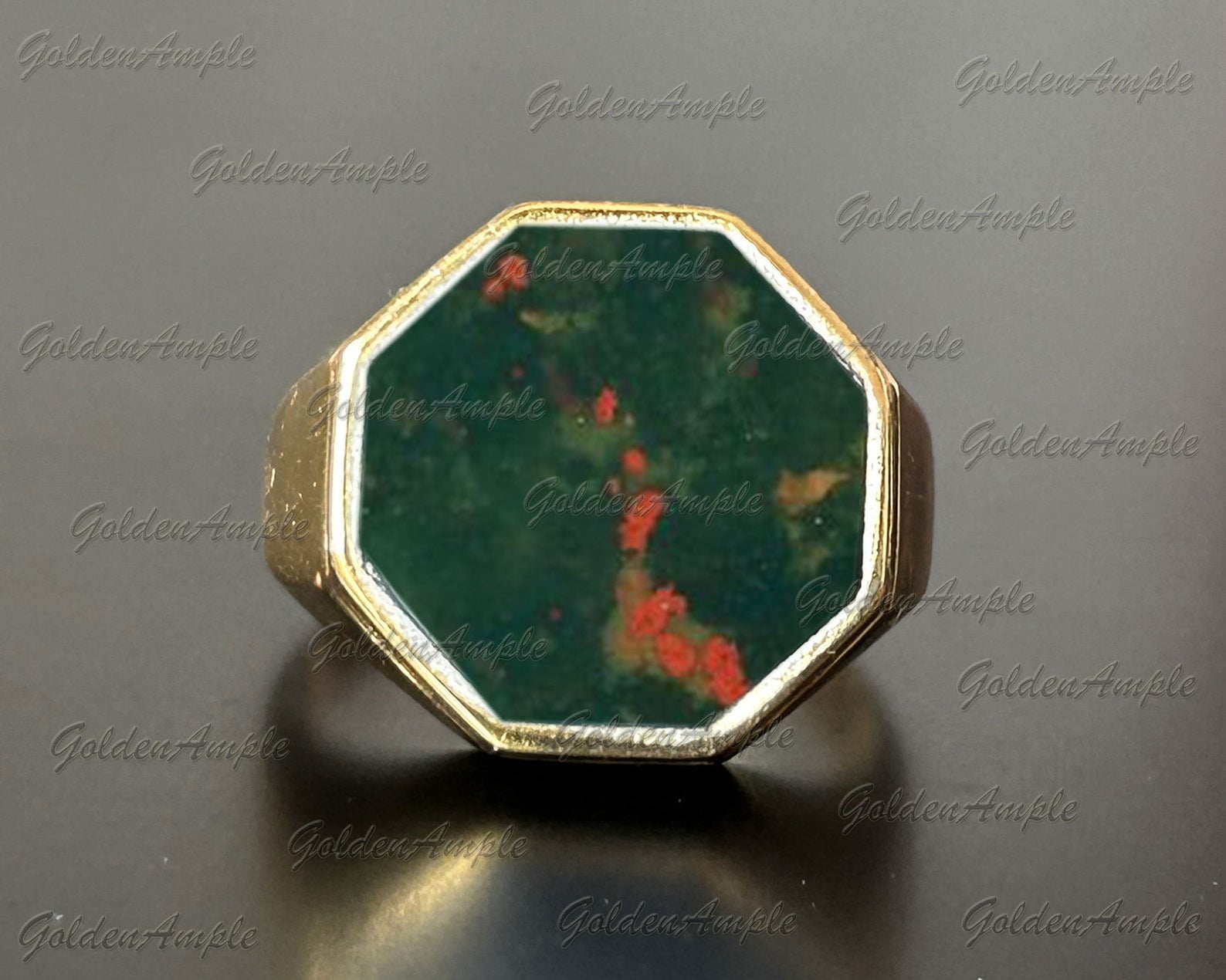 Golden Ample 14K Gold Octagon Bloodstone Signet Ring, Natural Bloodstone Ring, Bloodstone Rings ...
