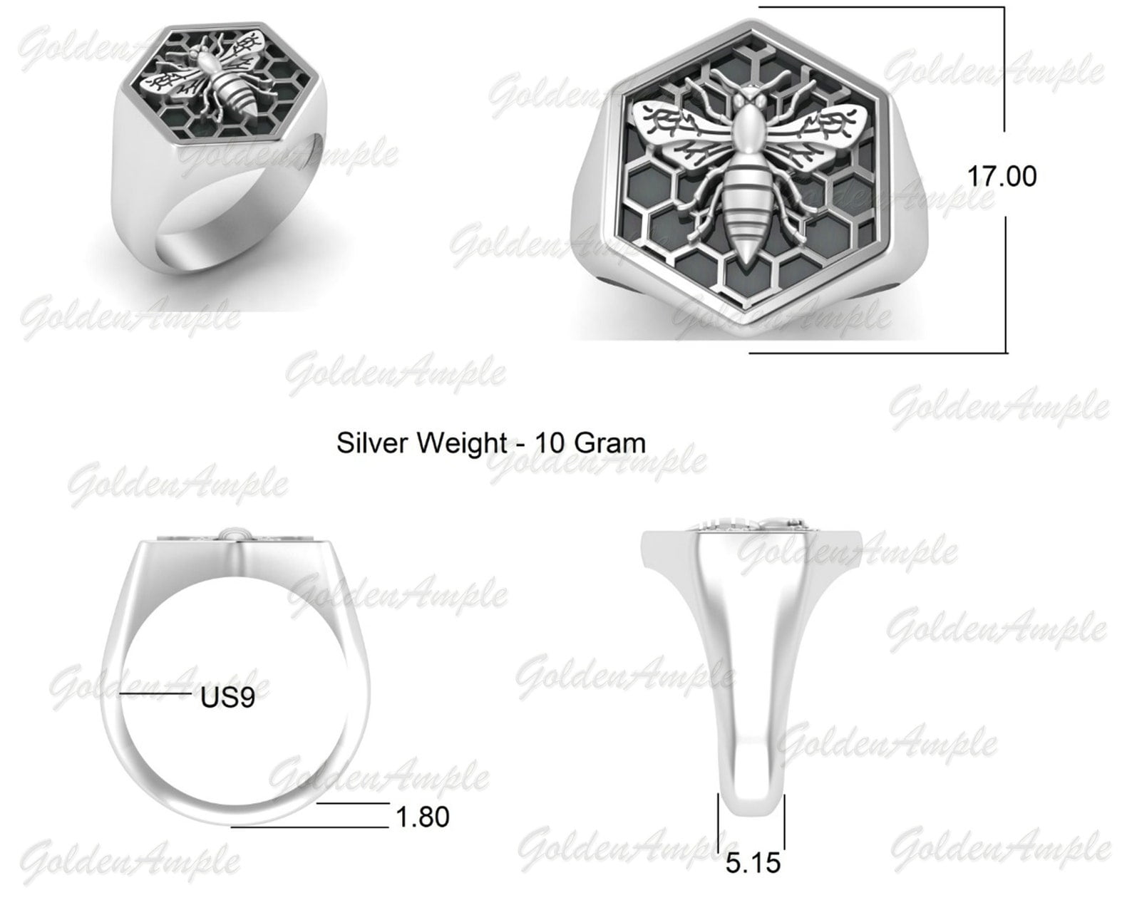 Golden Ample Bumble Bee Signet Ring, 925 Sterling Silver, Signet Ring ...