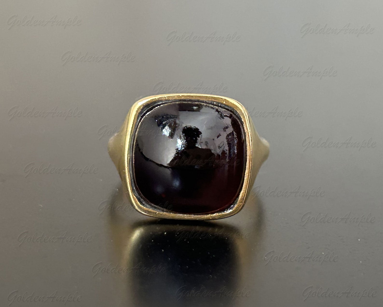 Golden Ample Cushion Garnet Gemstone Ring For Unisex Red Gemstone ...