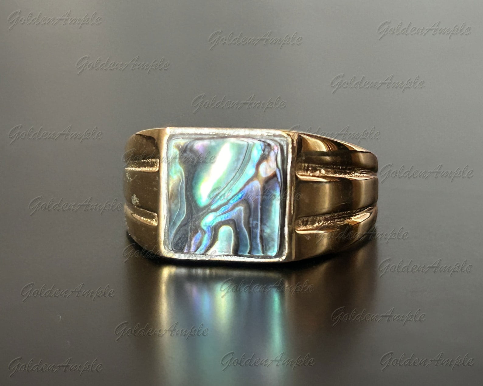 Golden Ample Gold Abalone Shell Signet Ring, 925 Sterling Silver ...