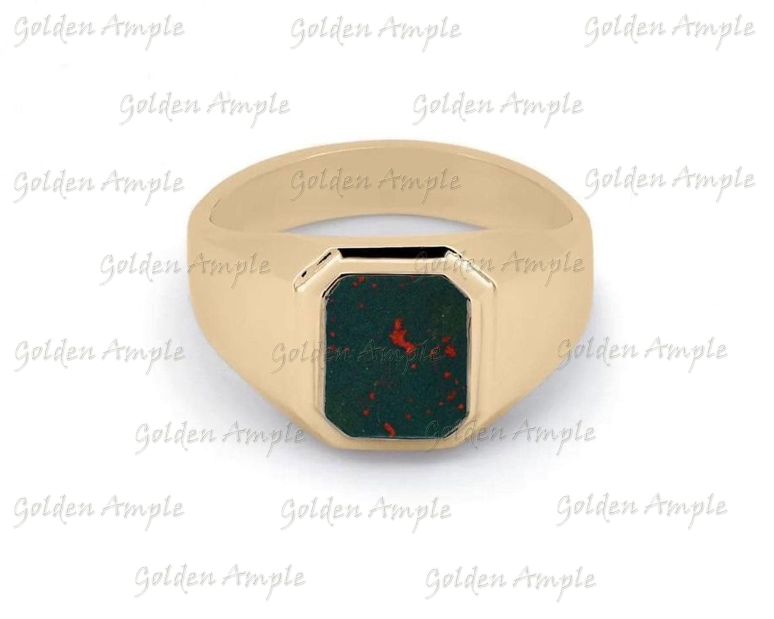 Golden Ample Gold Bloodstone Ring, Men's Ring, Octagon Bloodstone Ring ...