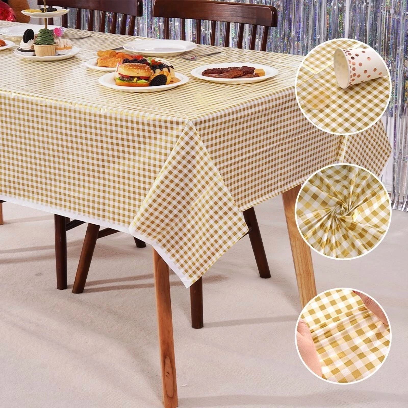 Golden And White Checkered Plastic Tablecloth - Walmart.com