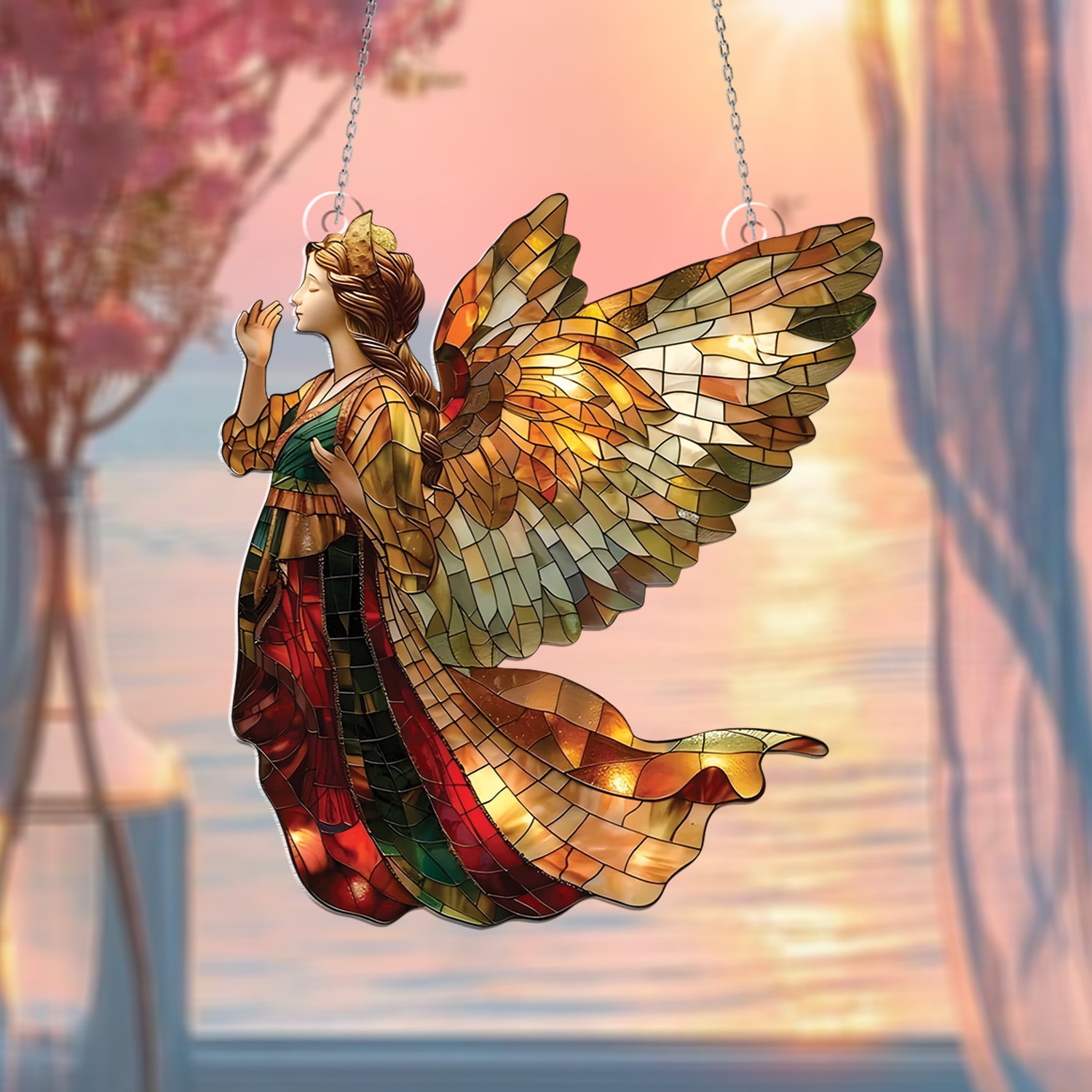 Golden Angel Window Hanging, Acrylic 2D Flat Decoration, Stunning Angel ...