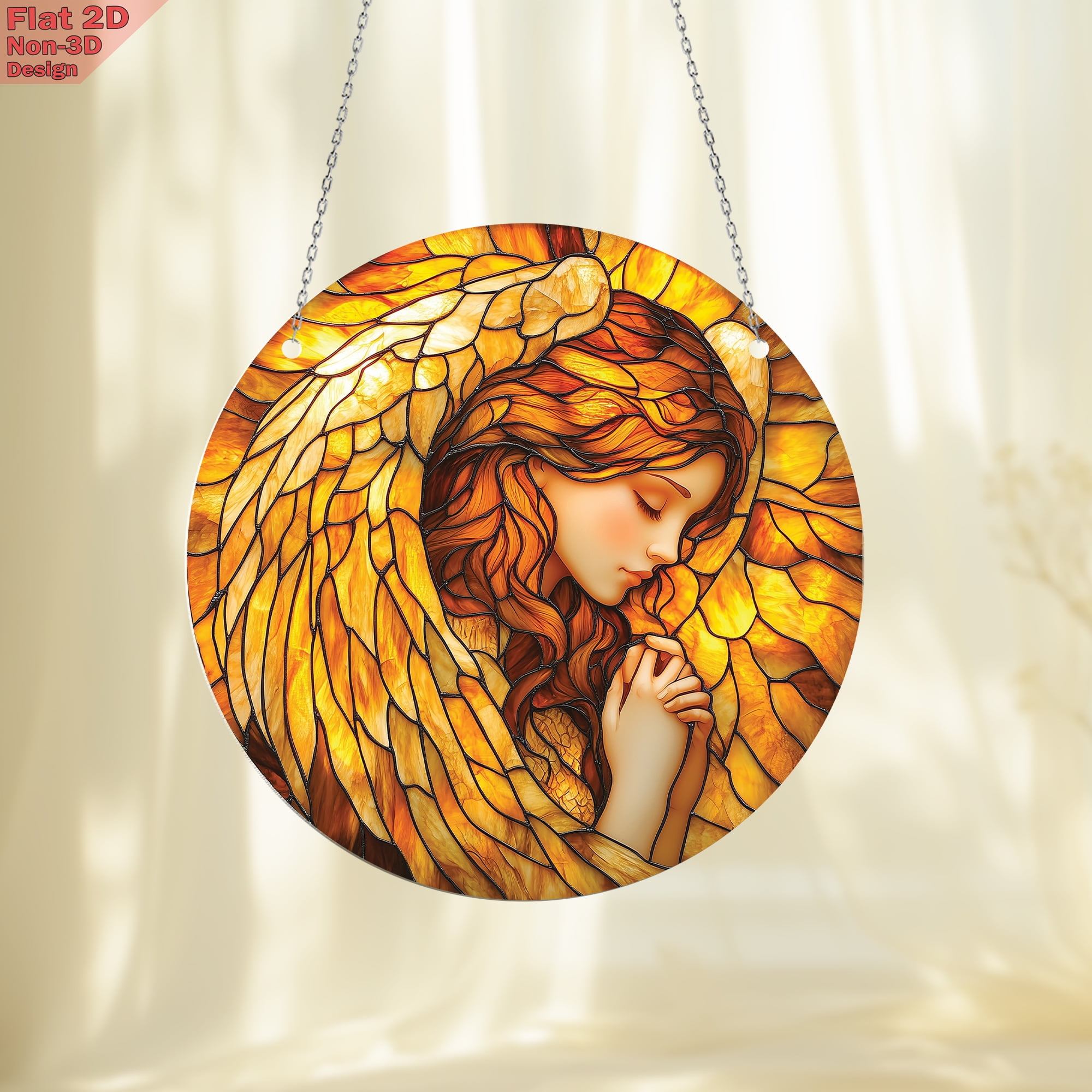 Golden Angel Wings Acrylic Window Hanging – 2D Stained Glass Style Sun ...