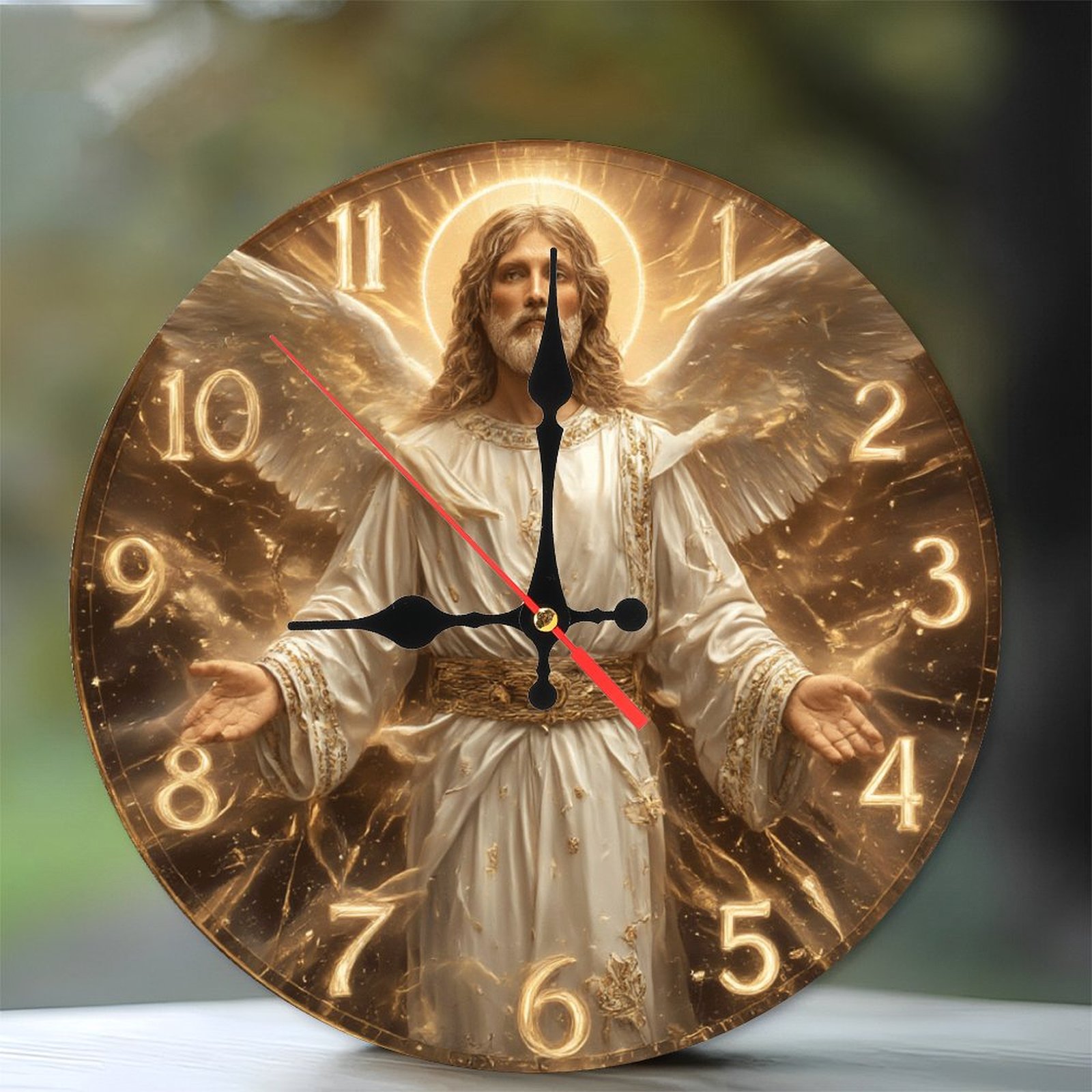 Golden Angel Wings Clock Wall Decor Religious Art Home Decor 10-Inch ...