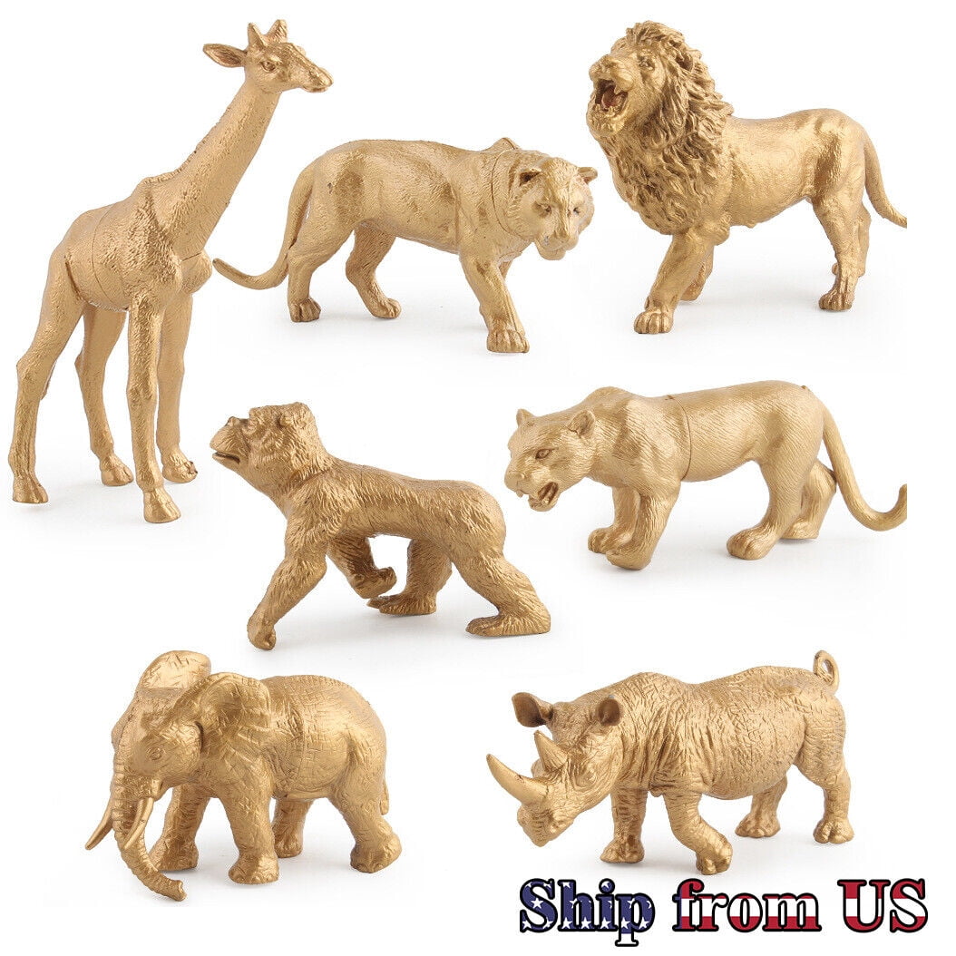 Golden Animals Toy Lion Tiger Rhino Leopard Giraffe Jumbo Figures ...