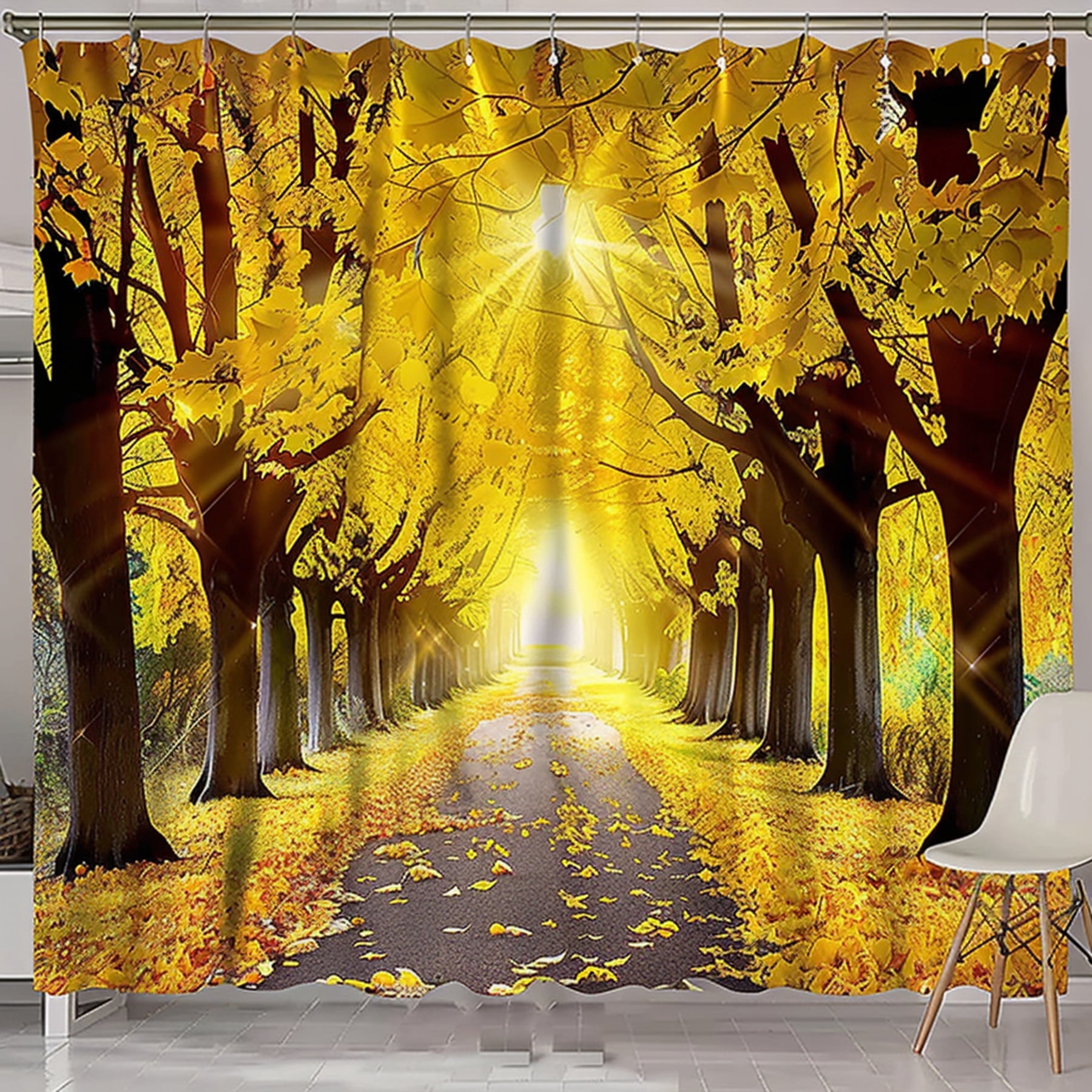 Golden Autumn Glow Shower Curtain Yellow Leaves Tree Tunnel Park Road ...
