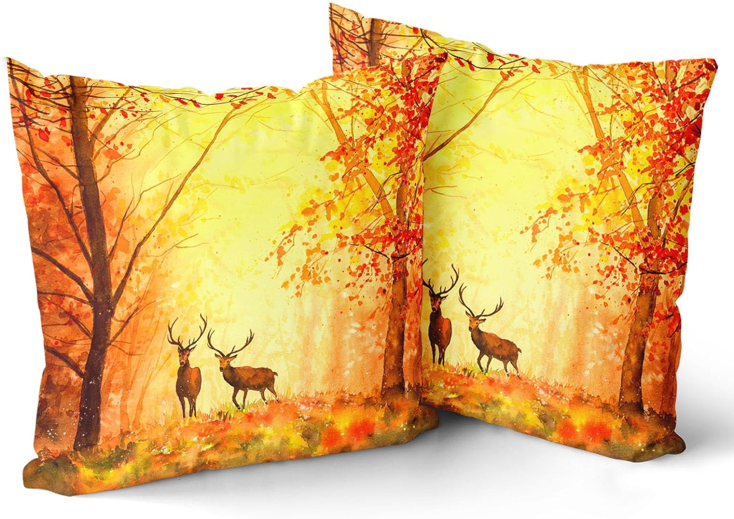 Golden Autumn Leaves Pillow Covers 18x18 Inch Set of 2, Wildlife Elk ...