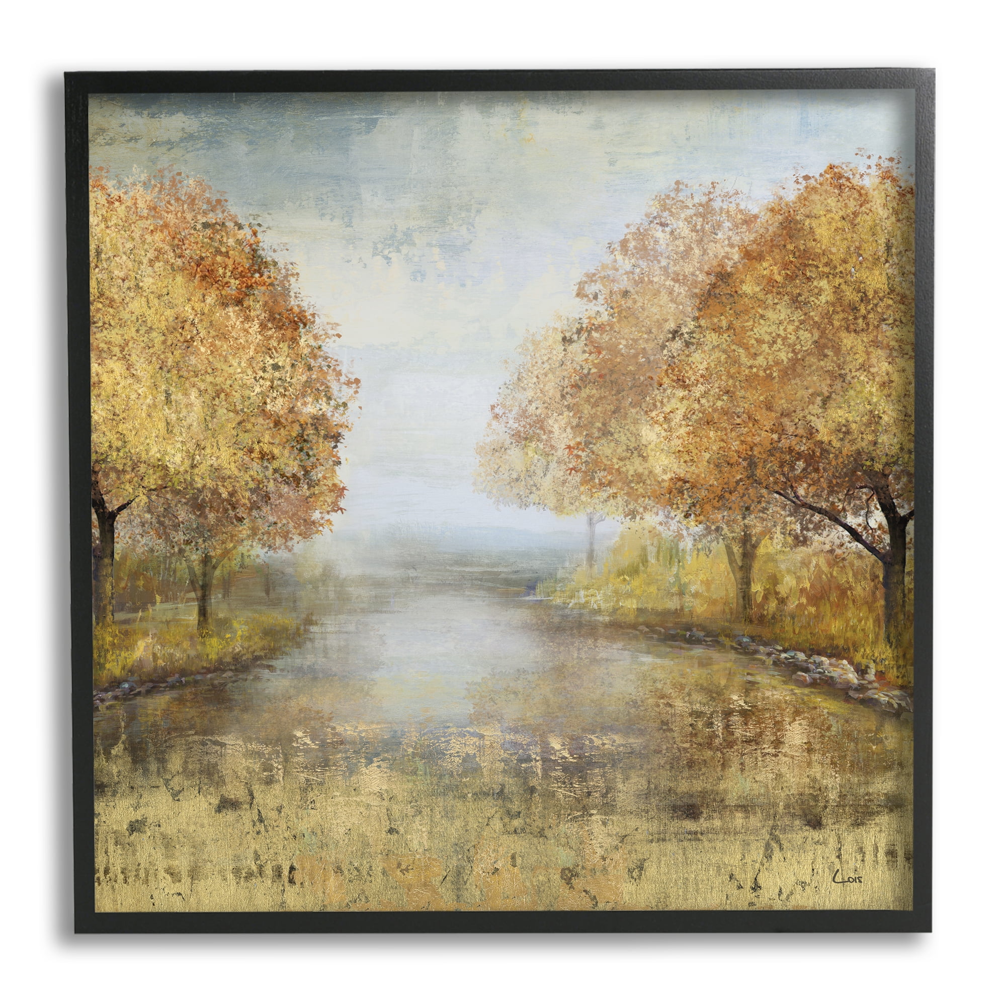 Golden Autumn Tree Forest Landscape Contemporary Scene Landscape Framed ...
