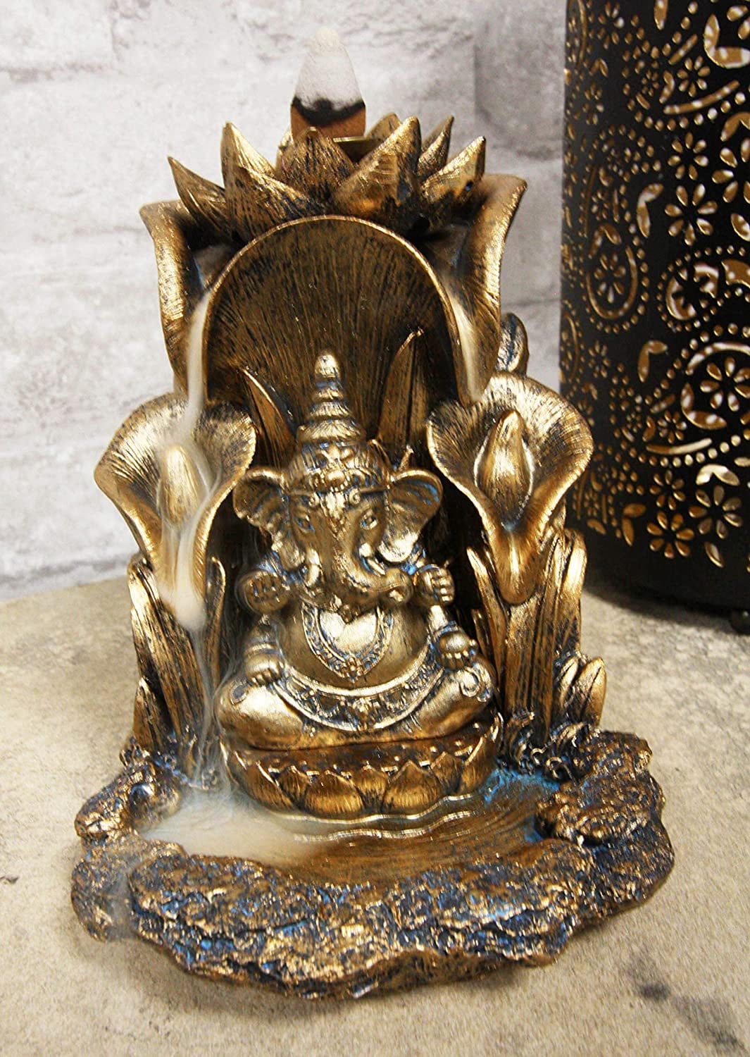 Golden Avatar Ganapati Lord Ganesha with 4 Hs Seated On Lotus Throne ...