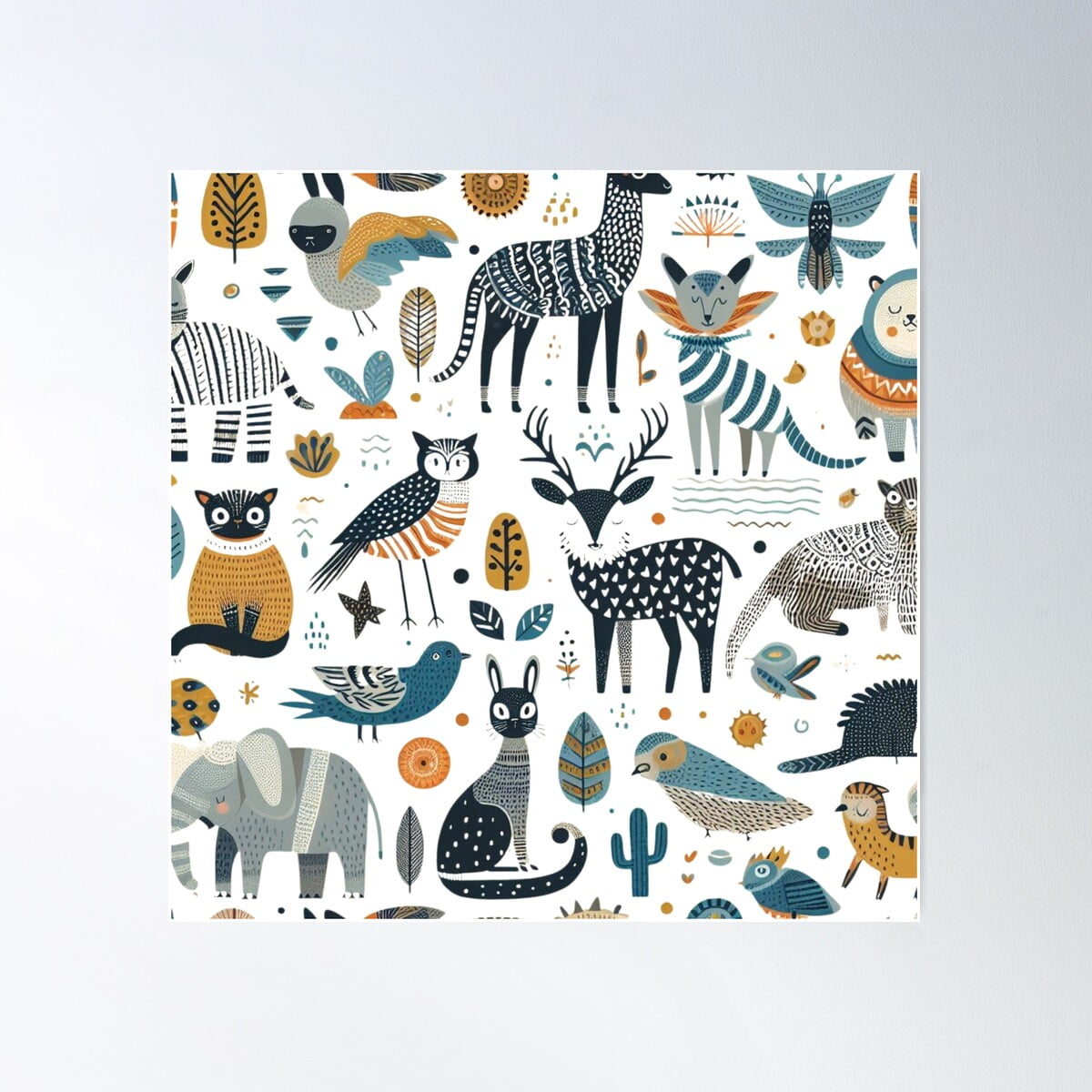 Golden Azure Animal Pattern | Scandinavian Folk Art For Kids & Animal ...