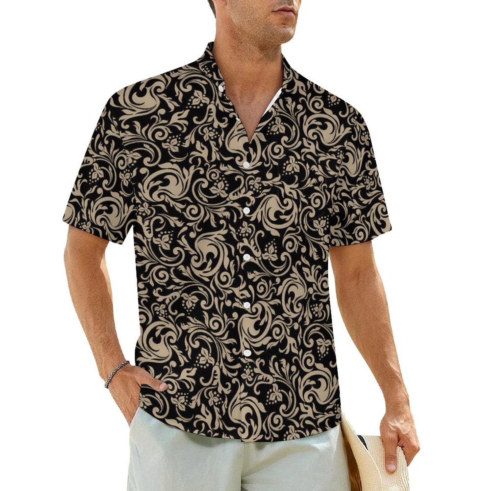 Golden Baroque Summer Shirt For Male Vacation Retro Floral Casual ...